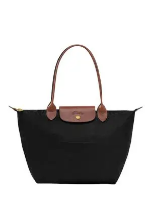 Longchamp Longchamp Le Pliage Large Tote With Embossed Logo Flap Black