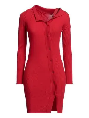 Jacquemus Bodycon Knit Dress With V-neck And Long Sleeves - Red
