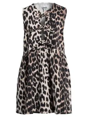 GANNI Leopard Print Denim Sleeveless Dress - Sand-colored