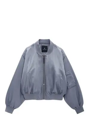 ANINE BING Crop Bomber Jacket With Ribbed Hem - Gray