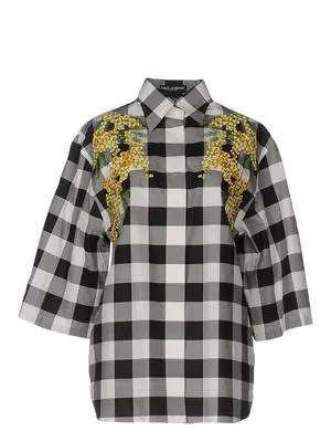 DOLCE & GABBANA Dolce & Gabbana Checked Embroidered 3/4 Sleeve Shirt