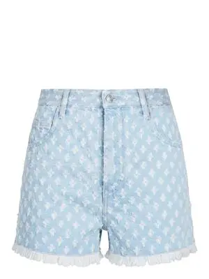 Isabel Marant Étoile Distressed Light Wash Denim Shorts With Fringe Hem - No