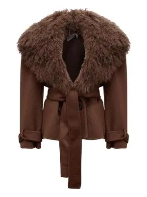 Giuseppe Di Morabito Short Coat With Plush Wool Collar - Brown