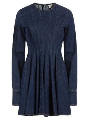 Sportmax Pleated Denim Long Sleeve Dress - Blue