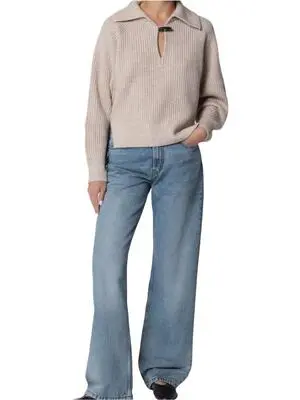 Isabel Marant Étoile Isabel Marant Ribbed Knit Collared Sweater With Button Detail Beige