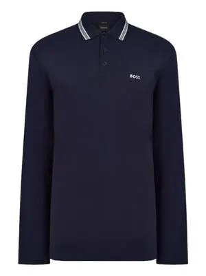 Hugo Boss Navy Blue Long-sleeved Polo Shirt - Black