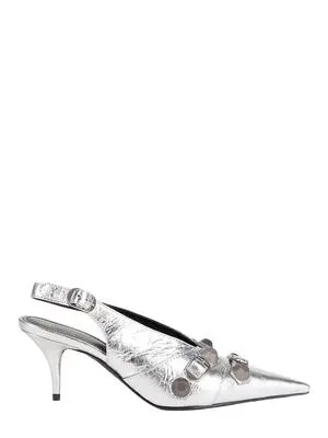 Balenciaga Metallic Pointed-toe Slingback Heels - Silver