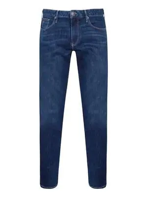 Emporio Armani Logo Detailed Straight Leg Jeans - Blue