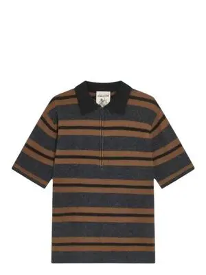 SEMICOUTURE Striped Short-sleeve Polo Shirt With Zipper - Multi-color