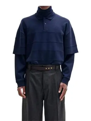 DARKPARK Zack Wool Double Sleeve Stripes Polo - Navy Blue