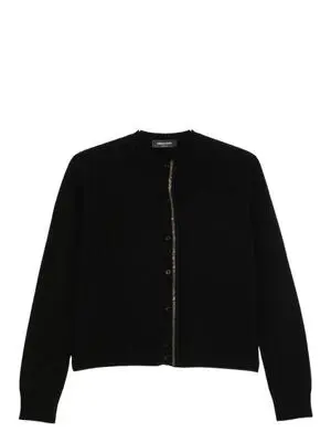 Fabiana Filippi Crew Neck Cardigan With Metallic Trim - Black
