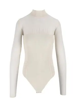 Elisabetta Franchi Mock Neck Long Sleeve Ribbed Bodysuit - No