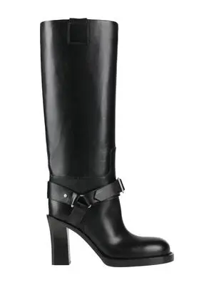 Burberry Square Toe Leather Boots With Block Heel - Black