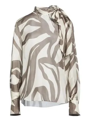 Brunello Cucinelli Twotone Bow Satin Shirt White