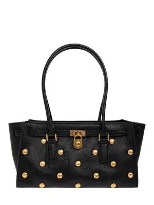 Michael Kors Small Hamilton Leather Satchel Bag With Gold-tone Studs - Black