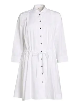 TORY BURCH Tory Burch Solid Color Poplin Shirtdress With Mandarin Collar And Drawstring Waist