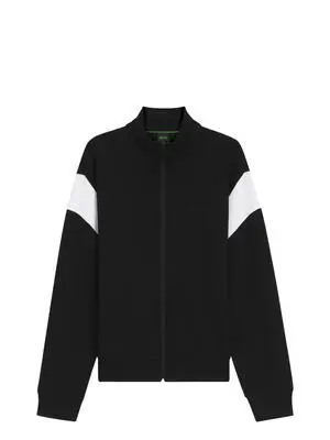 Hugo Boss Zippered Cotton-blend Sweatshirt With Contrast Inserts - Black