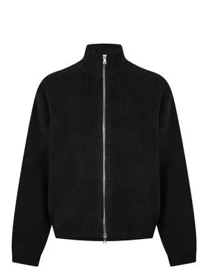 Off-White Zip-up High Neck Knit Jacket - Black