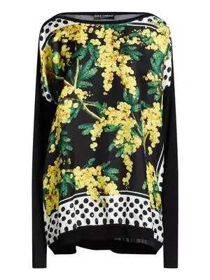 Dolce & Gabbana Floral Print Long Sleeve Knit - Black
