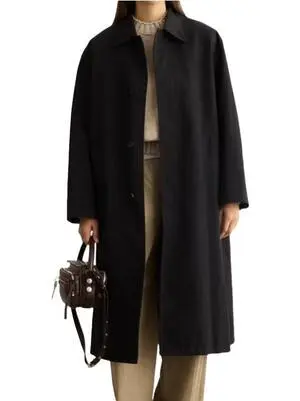 DUNST Collared Long-sleeved Trench Coat - Black