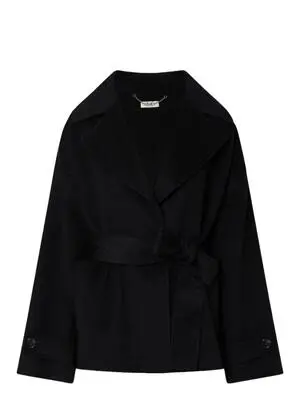 Liu Jo Cropped Wool Coat With Belted Waist - Black
