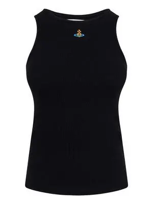 VIVIENNE WESTWOOD Ribbed Cotton Vest With Embroidered Logo - Black