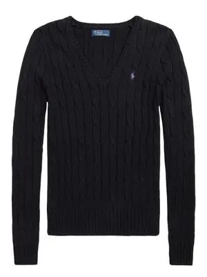Polo Ralph Lauren Cable Knit V-neck Sweater - Black