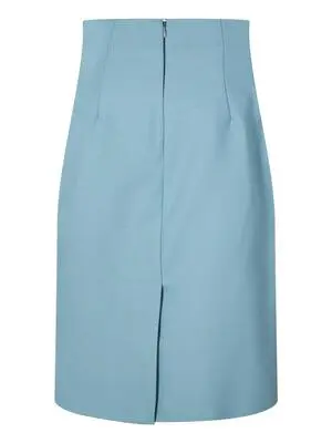 Off-White High-waisted Pencil Skirt With Front Slit - Blue