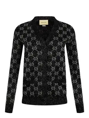 Gucci Gg Jacquard Cotton Lame Cardigan - Black