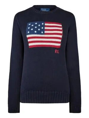 Polo Ralph Lauren Crewneck Sweater With American Flag Motif - Black