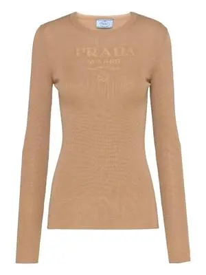 Prada Prada Superfine Wool Crew-Neck Sweater Camel Brown