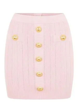 Balmain Balmain Knit Button-Down Mini Skirt Pink