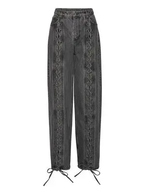 ROTATE BY BIRGER CHRISTENSEN Dixie Lace-up Straight Leg Jeans - Black