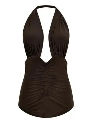 Norma Kamali Norma Kamali Ruched Strapless Bodysuit Espresso