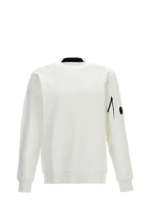 C.P. COMPANY Diagonal Raised Fleece Crewneck Lens Sweatshirt - White