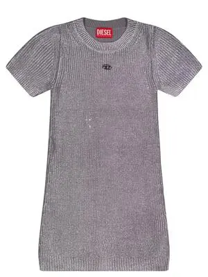 DIESEL® Short Sleeve Ribbed Knit Dress - Silver
