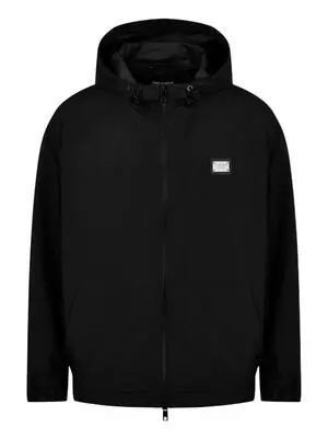 Dolce & Gabbana Zip-up Hooded Windbreaker Jacket With Logo Plaque - Black