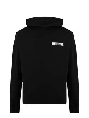 Jacquemus Long Sleeve Hooded Sweatshirt With Logo - Black