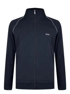 Hugo Boss Zip-up Fleece Jacket With Stand Collar - Black