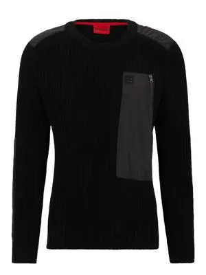 Hugo Boss Ribbed Jumper With Zip Pocket - Black