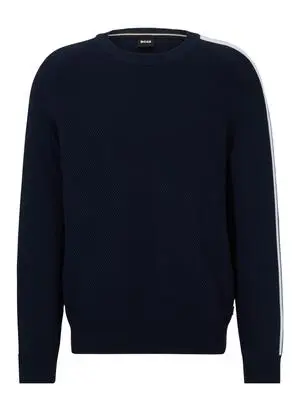 Hugo Boss Boss Crew Neck Knitted Top With Striped Sleeves - Black