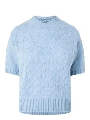 Prada Cable Knit Short Sleeve Pullover - Azzurro