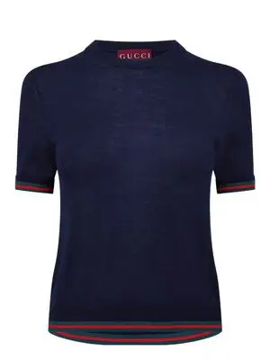 Gucci Crew Neck Knitted Jumper With Striped Trim - Black
