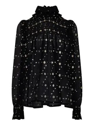 SAINT LAURENT Saint Laurent Ruffled High Neck Long Sleeve Blouse