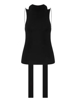 ST. AGNI Sleeveless Rib Knit Vest With Drawstring Detail - Black