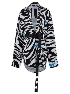 Off-White Zebra Print Shirt Dress - Black