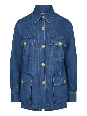 Valentino Garavani Long Sleeve Denim Jacket With Chest Pockets - Blue