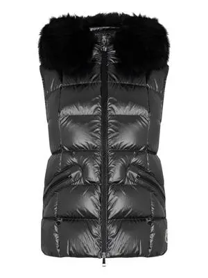 Moncler Sleeveless Down Jacket With Hood And Fur Trim - Black