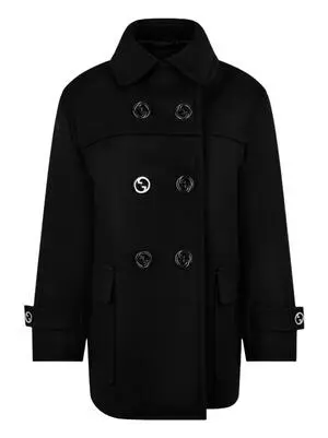 Gucci Wool Double-breasted Coat With Interlocking G Buttons - Black