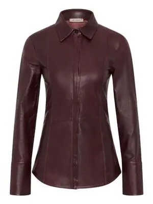 ST. AGNI Paneled Leather Button-down Shirt - Red